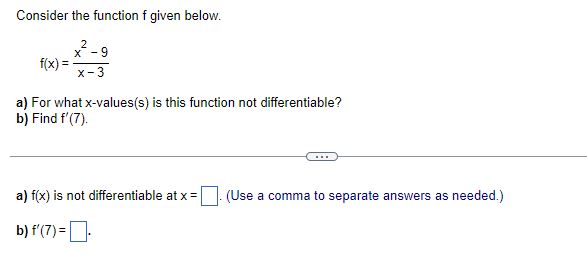 Solved Consider the function f ﻿given below.f(x)=x2-9x-3a) | Chegg.com