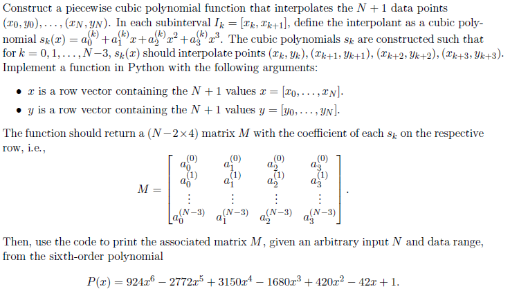 Solved Construct a piecewise cubic polynomial function that | Chegg.com