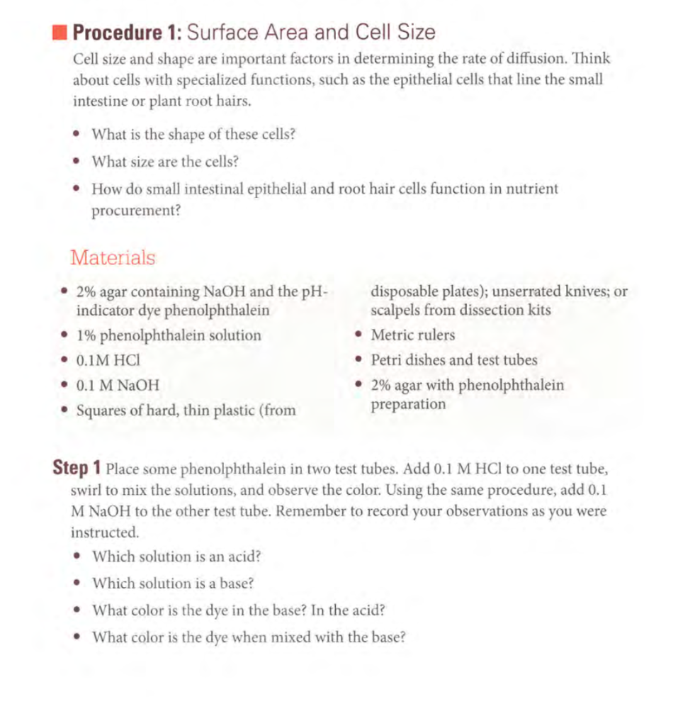 Solved Procedure 1: Surface Area and Cell Size Cell size and | Chegg.com