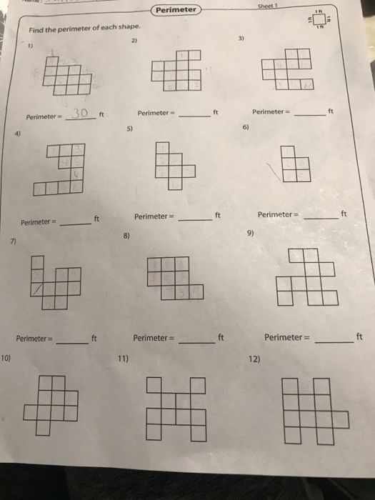 Solved Sheet 1 Perimeter Find the perimeter of each shape. | Chegg.com