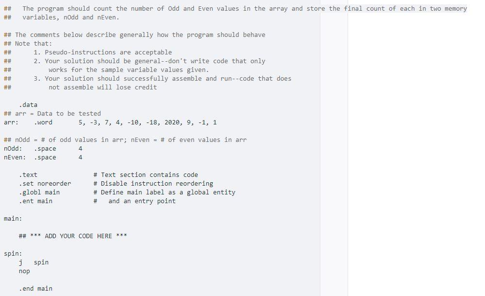 ## The program should count the number of Odd and | Chegg.com