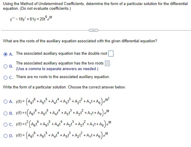 Solved Using the Method of Undetermined Coefficients, | Chegg.com