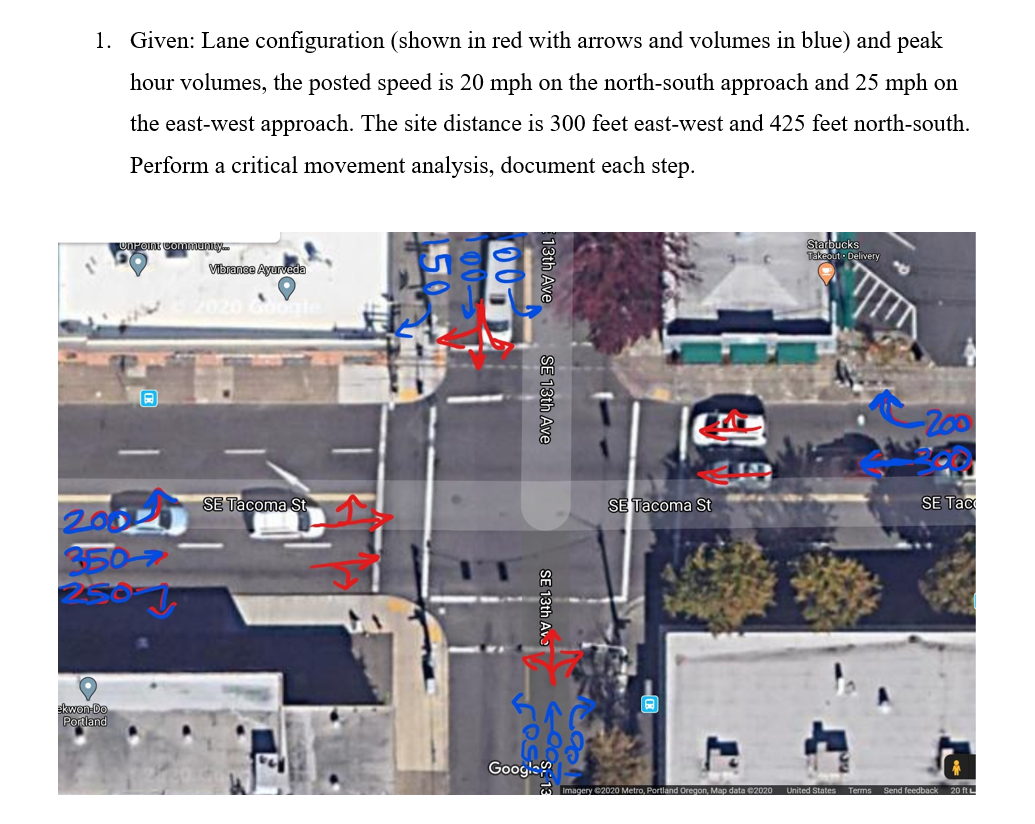 Solved 1. Given: Lane configuration (shown in red with | Chegg.com