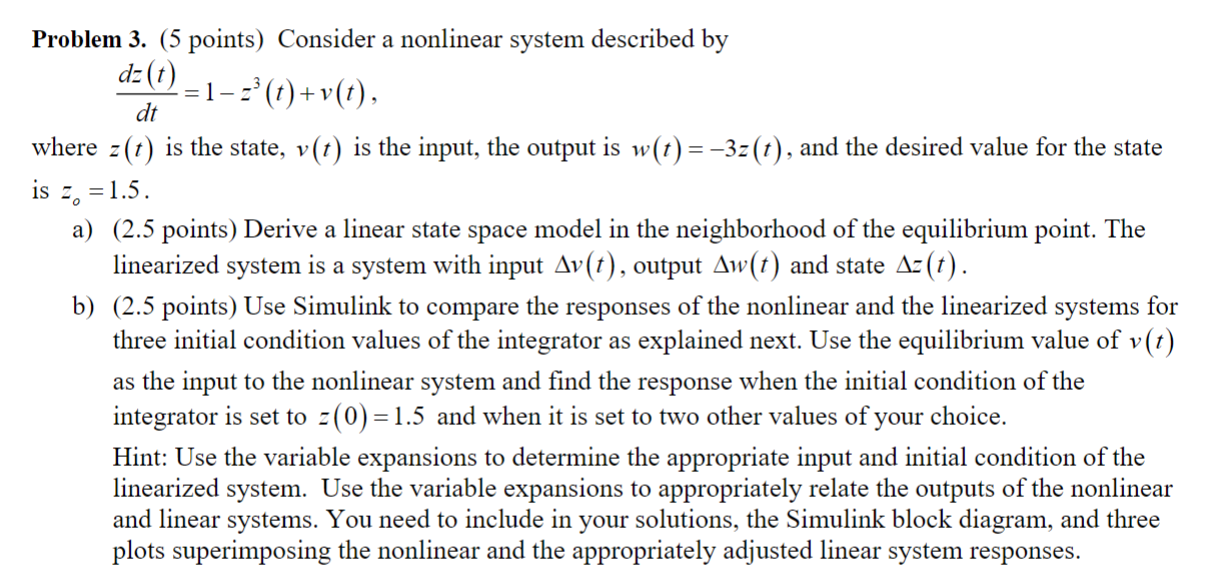 Solved Problem 3. (5 points) Consider a nonlinear system | Chegg.com