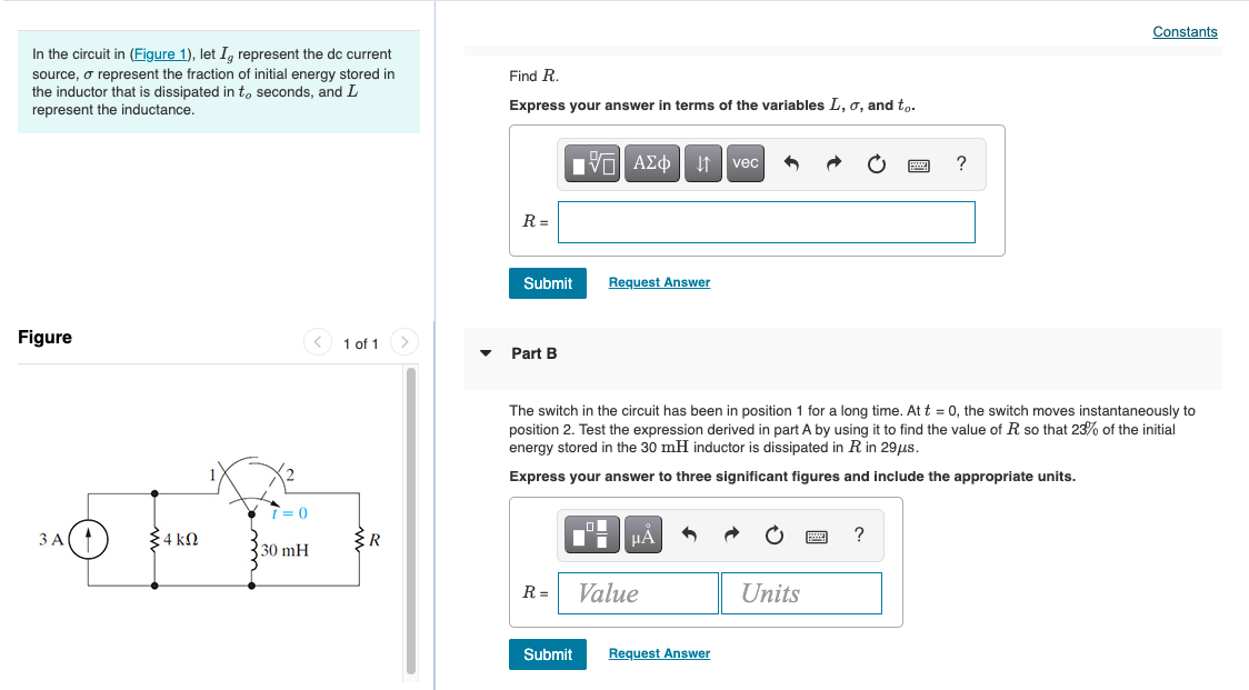 Solved Constants In the circuit in (Figure 1), let 1, | Chegg.com