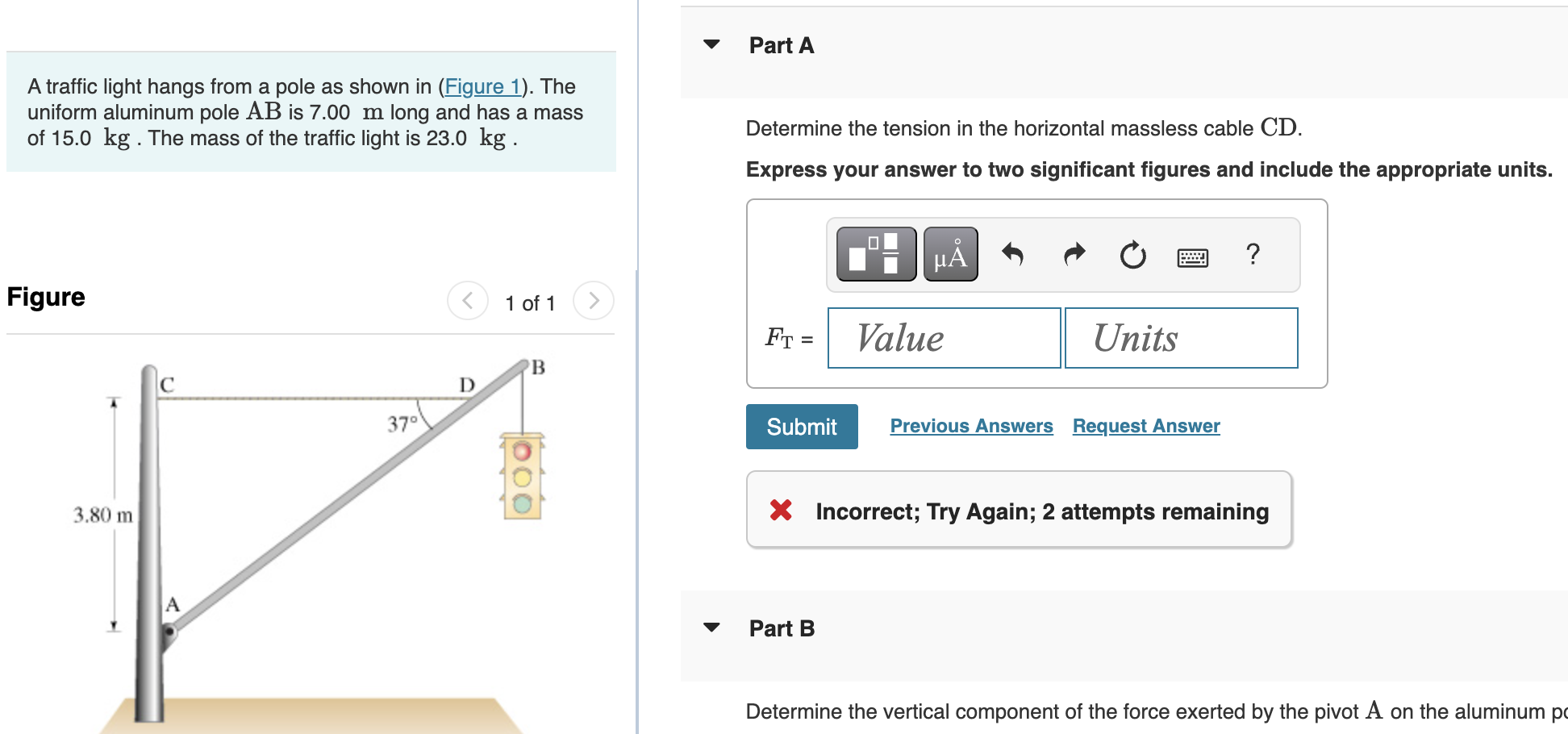 Solved A traffic light hangs from a pole as shown in (Figure | Chegg.com