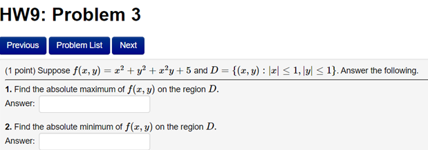 Solved HW9: Problem 3 Previous Problem List Next (1 point) | Chegg.com