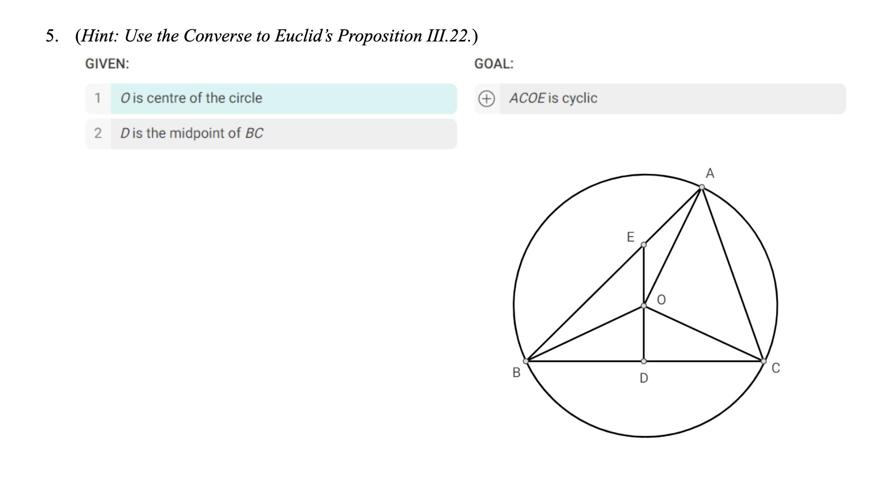 Solved 5. (Hint: Use the Converse to Euclid's Proposition | Chegg.com