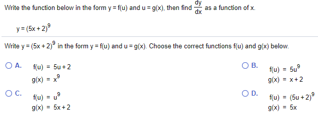 Solved Write the function below in the form y=f(u) and u = | Chegg.com
