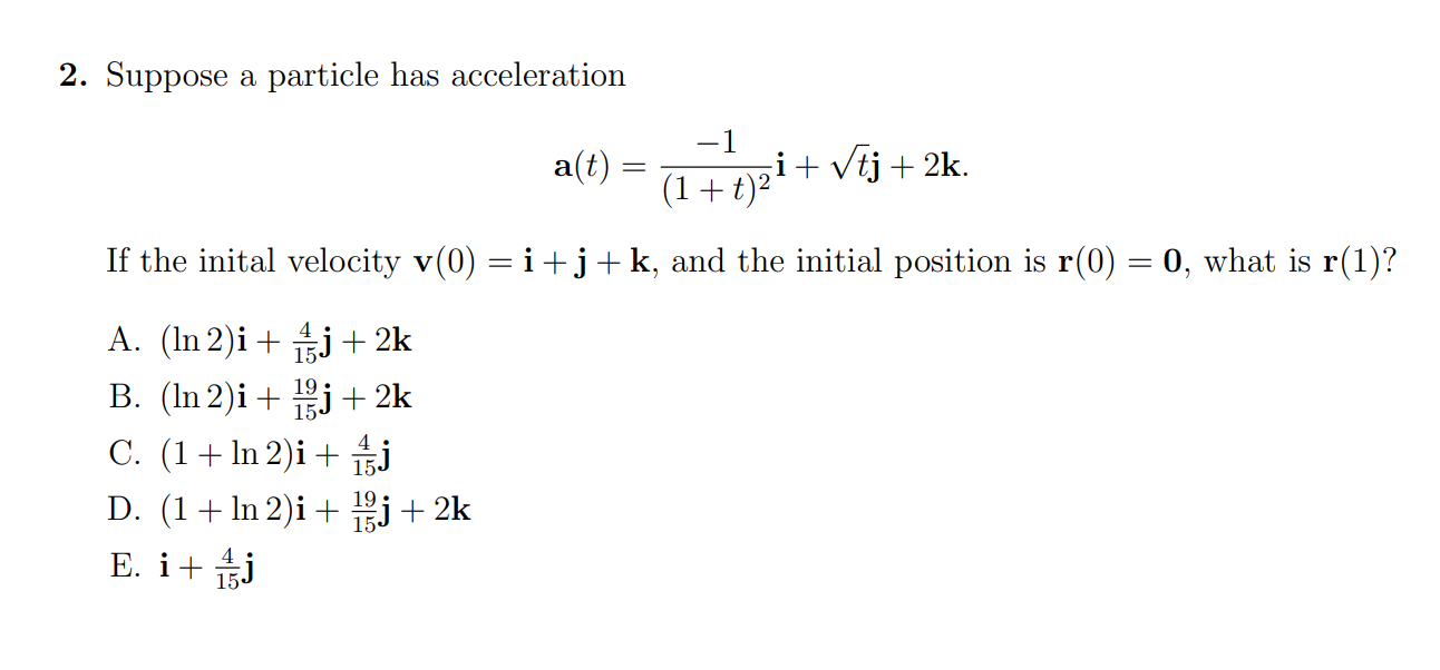 Solved 2. Suppose a particle has acceleration a(t) = a + 2i | Chegg.com