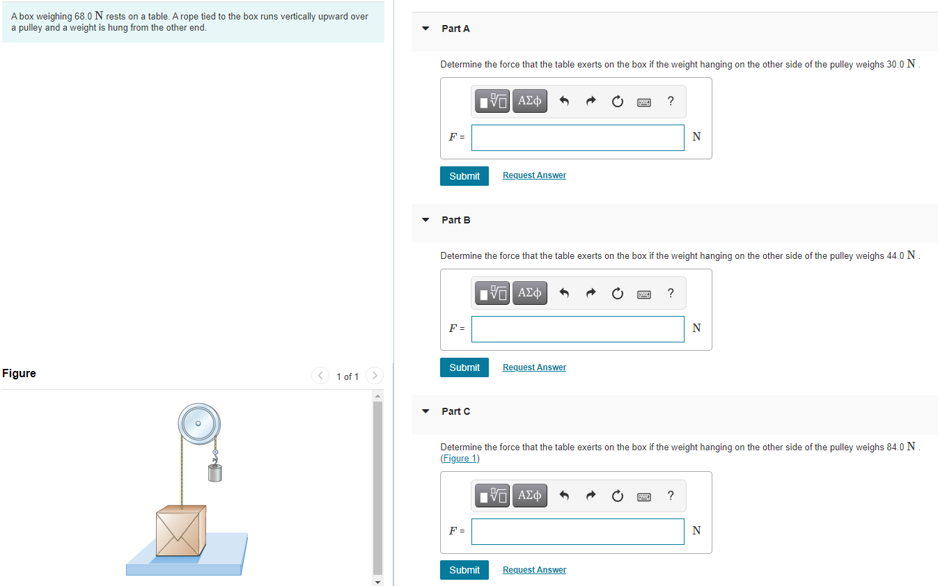 Solved Abox weighing 68.0 N rests on a table. A rope tied to | Chegg.com