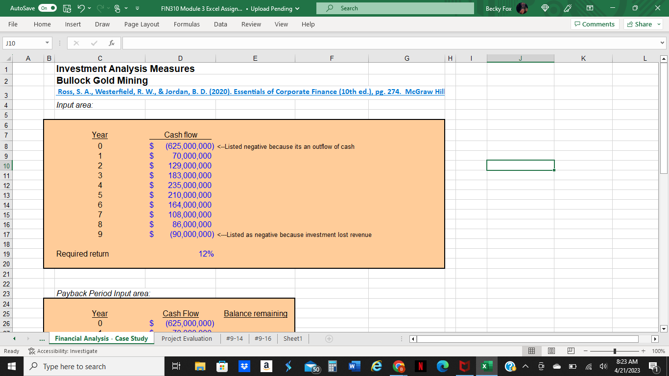 Solved Payback Period Input area:Output area: Payback period | Chegg.com