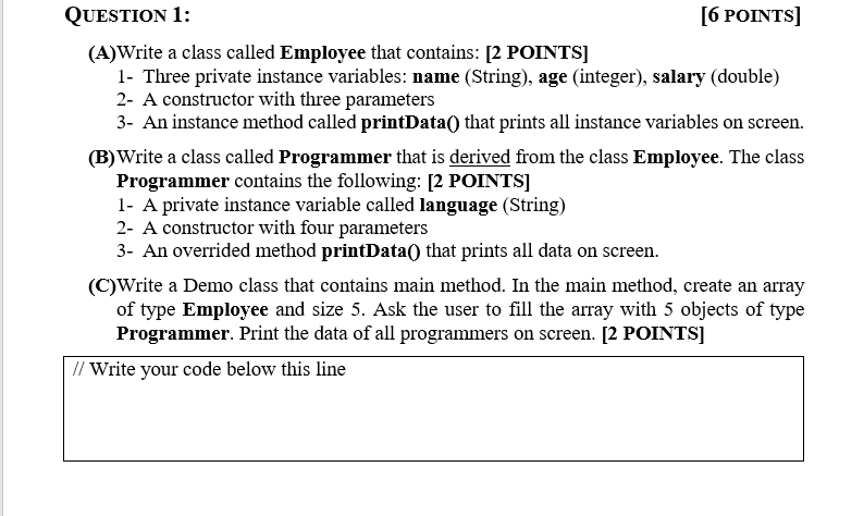 Solved QUESTION 1: [6 POINTS] (A)Write a class called | Chegg.com