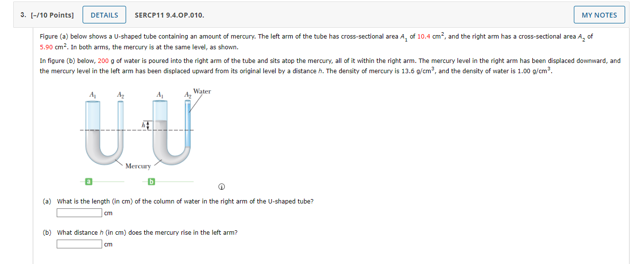 Solved Figure (a) below shows a U-shaped tube containing an | Chegg.com