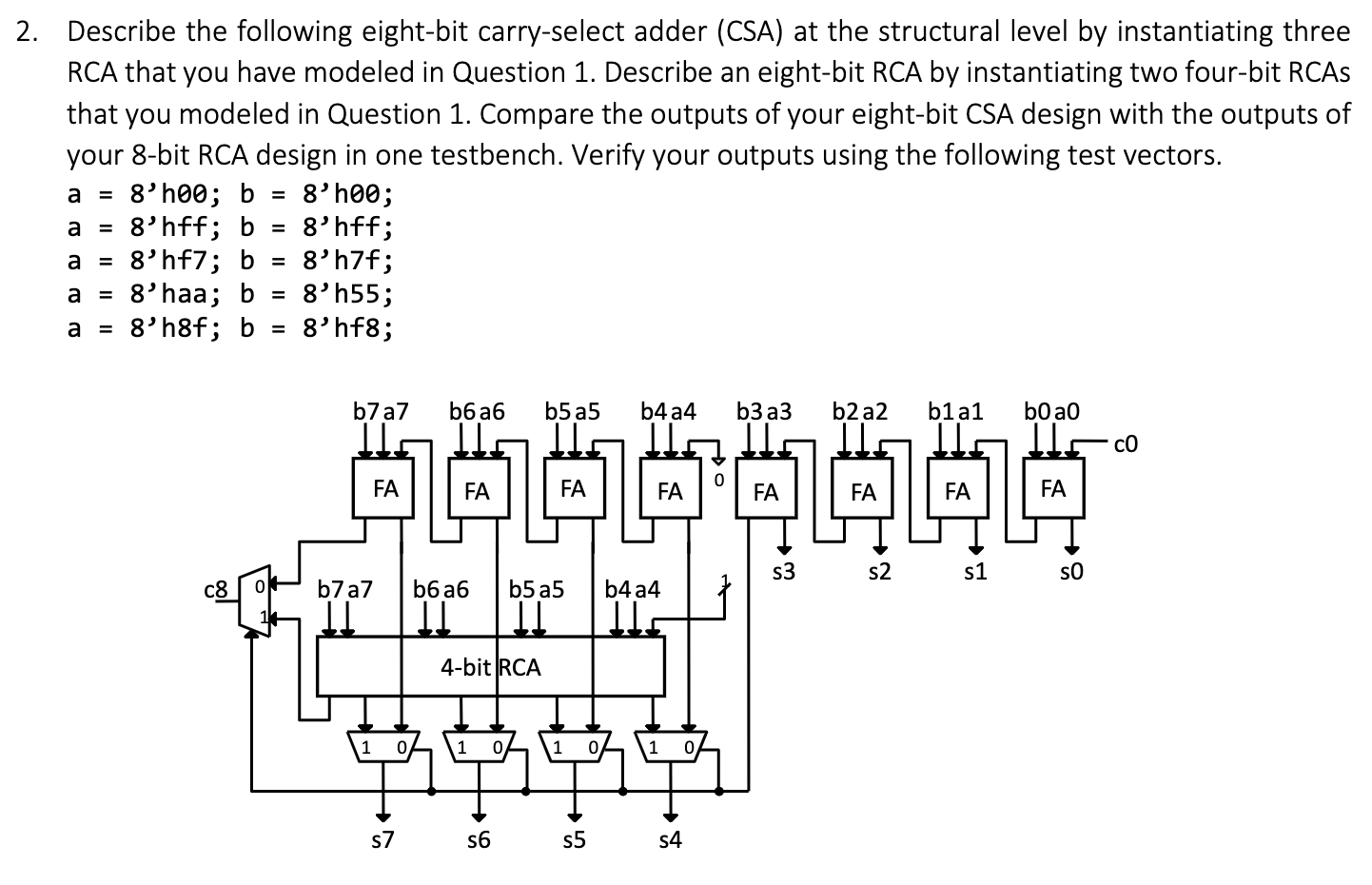 Solved 2. Describe the following eight-bit carry-select | Chegg.com