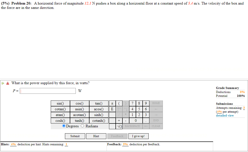 Solved (5\%) Problem 20: A horizontal force of magnitude | Chegg.com