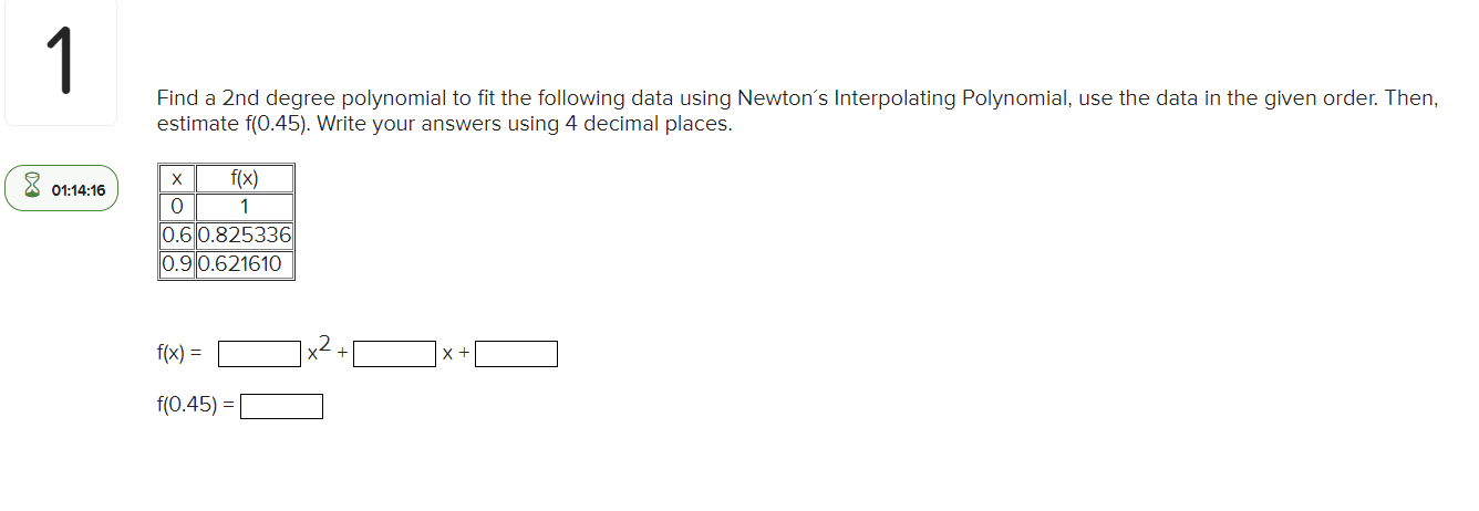 Solved Find a 2nd degree polynomial to fit the following | Chegg.com