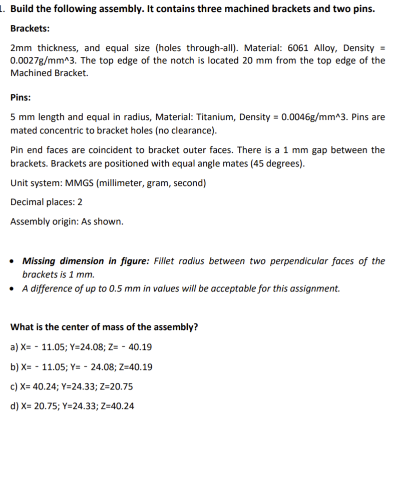 Solved 1. Build the following assembly. It contains three | Chegg.com