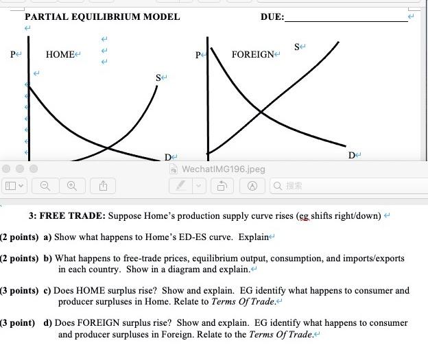 Solved PARTIAL EQUILIBRIUM MODEL DUE: SA P HOME P FOREIGN Se | Chegg.com