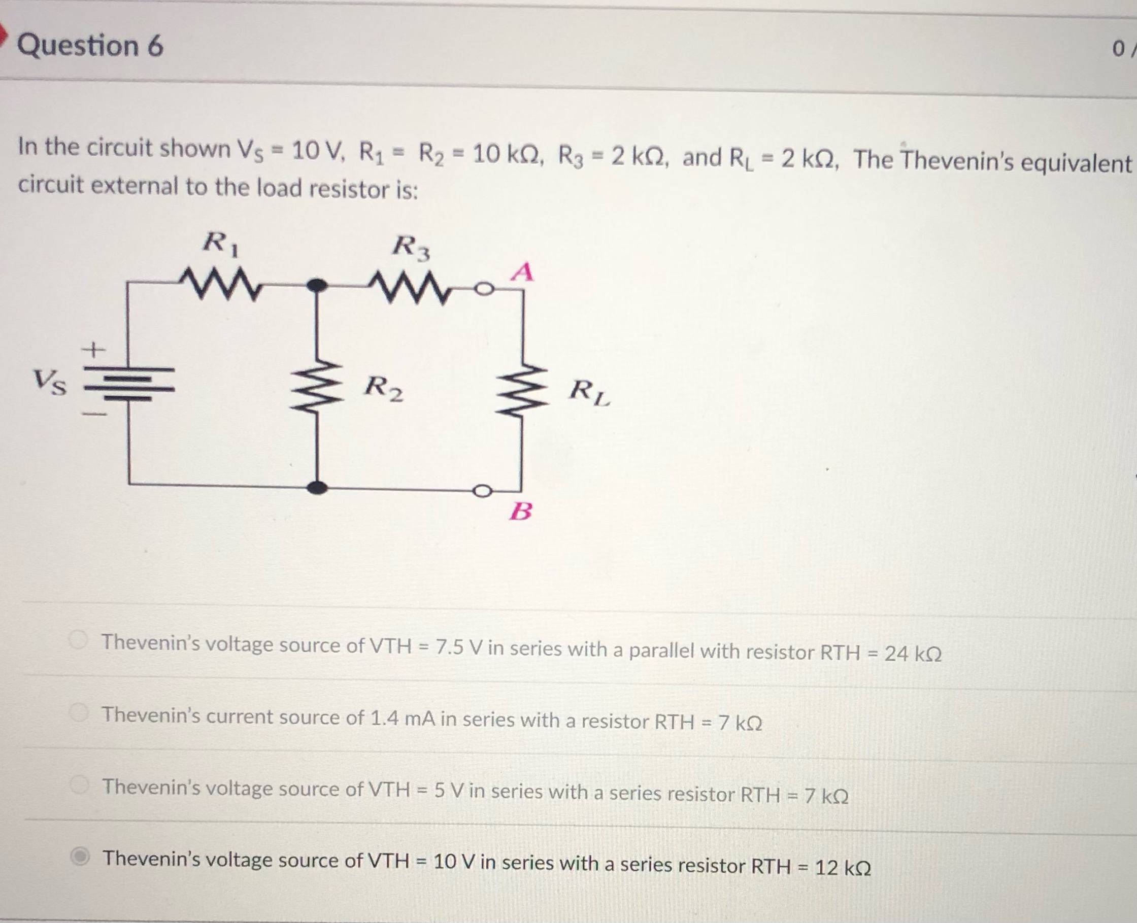 Solved The Thevenin equivalent voltage for a given circuit | Chegg.com