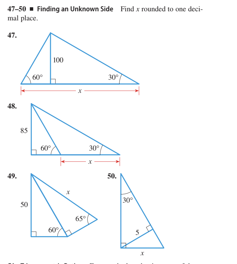 Solved 47-50 Finding an Unknown Side Find x rounded to one | Chegg.com