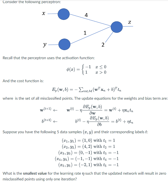 Solved Consider the following perceptron: X y And the cost | Chegg.com