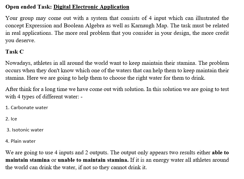 Solved Open ended Task: Digital Electronic Application Your | Chegg.com