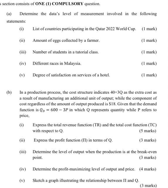 Solved section consists of ONE (1) COMPULSORY question. (a) | Chegg.com