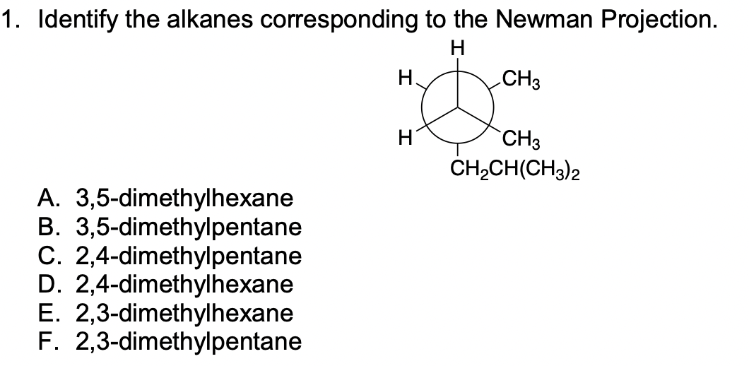 Solved 1. Identify the alkanes corresponding to the Newman | Chegg.com