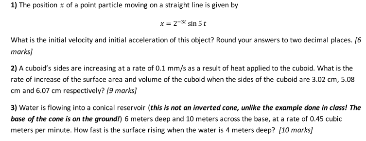 [Solved]: 1) The position ( x ) of a point particle movi