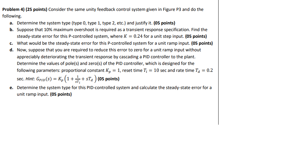 Solved oints) Consider the unity feedback control system | Chegg.com