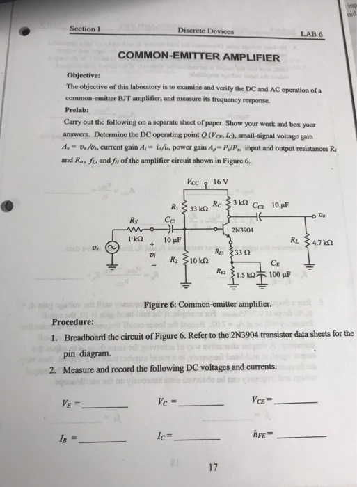 Solved oid Section I Discrete Devices LAB 6 COMMON-EMITTER | Chegg.com