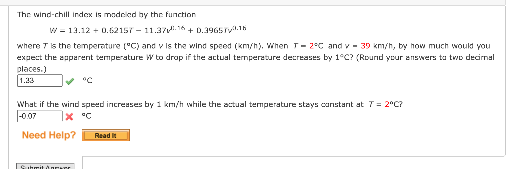 The wind-chill index is modeled by the function | Chegg.com