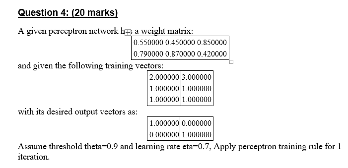 Question 4: (20 marks) A given perceptron network h*; | Chegg.com