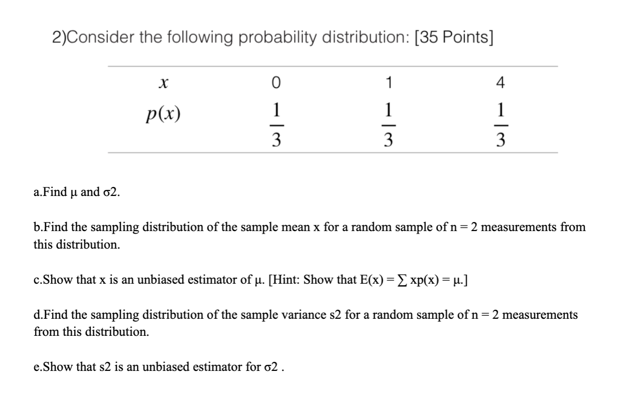 Solved 2)Consider the following probability distribution: | Chegg.com
