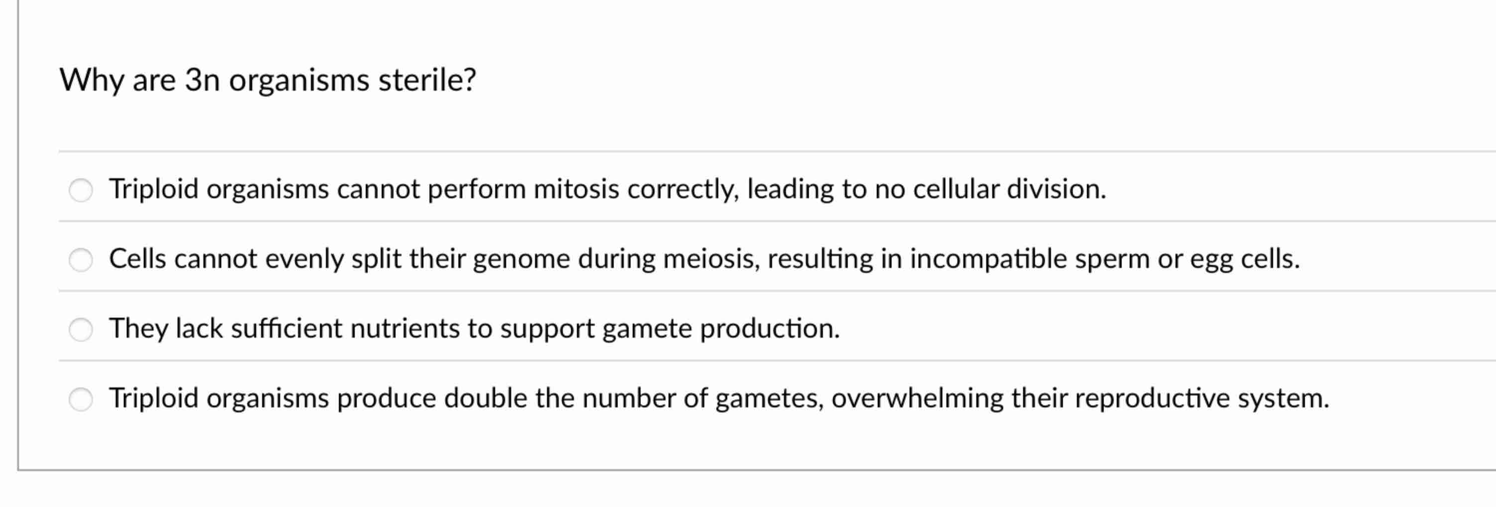 Solved Why are \( 3 ﻿n \) ﻿organisms sterile?Triploid | Chegg.com