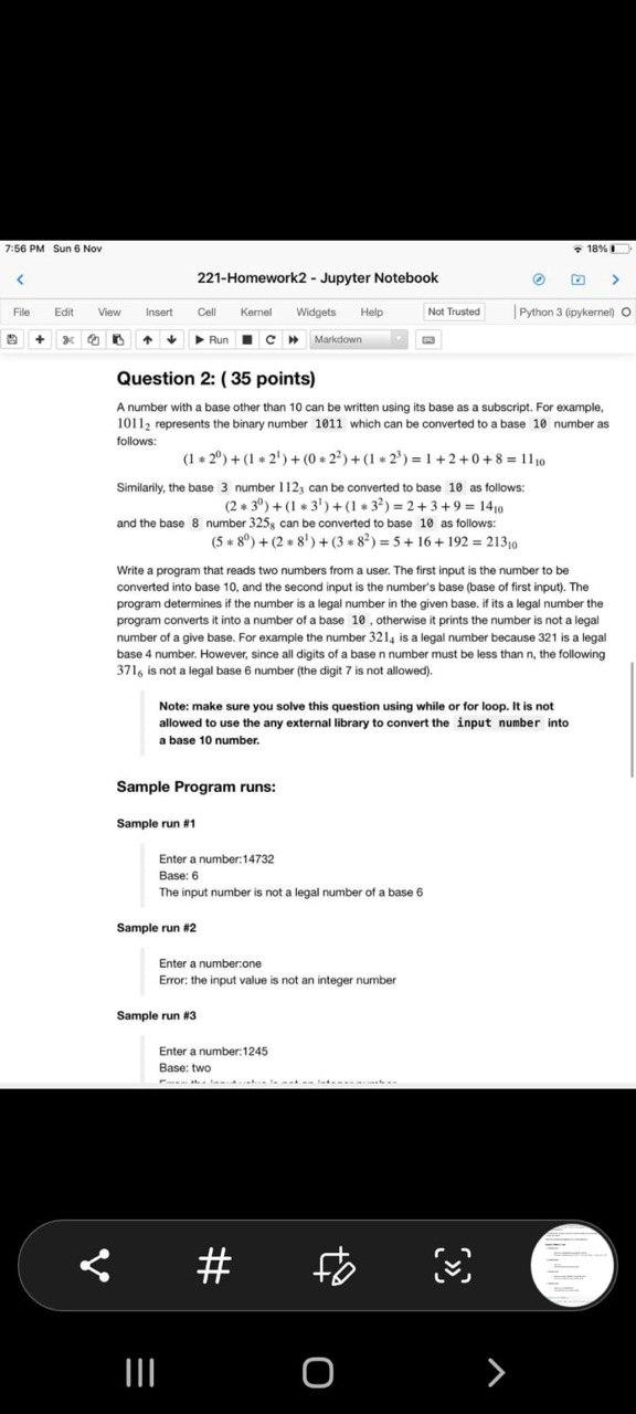 Solved Question 2 35 Points A Number With A Base Other