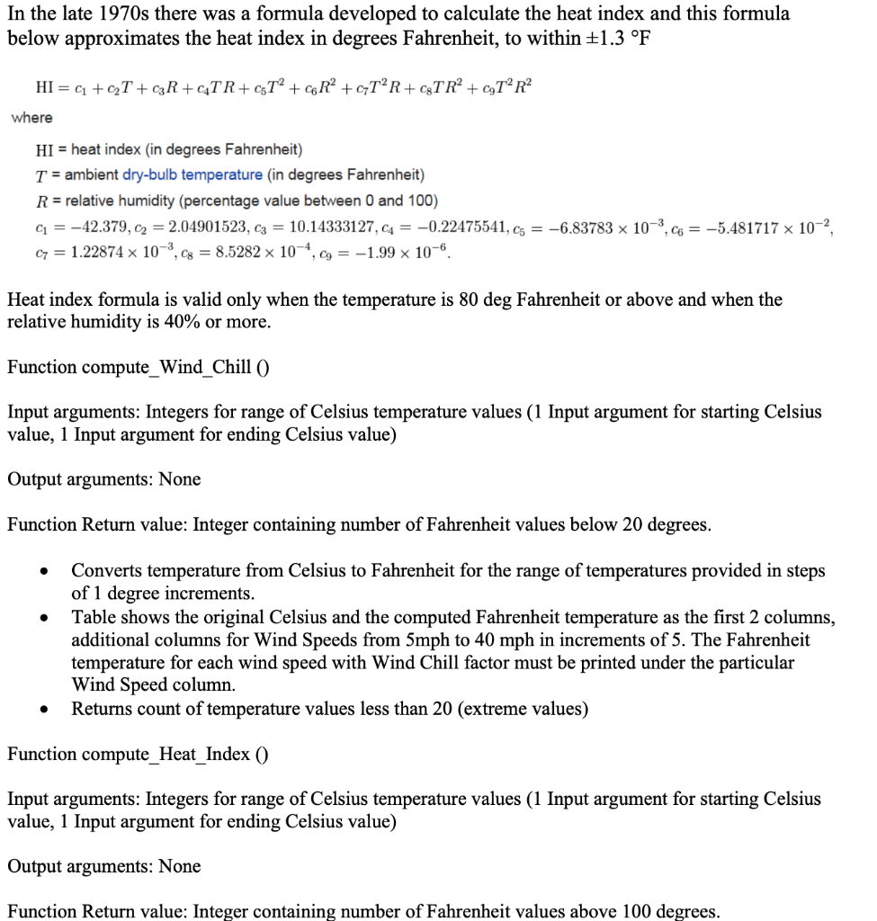 Solved Please help in C with calculating the Heat Index and | Chegg.com