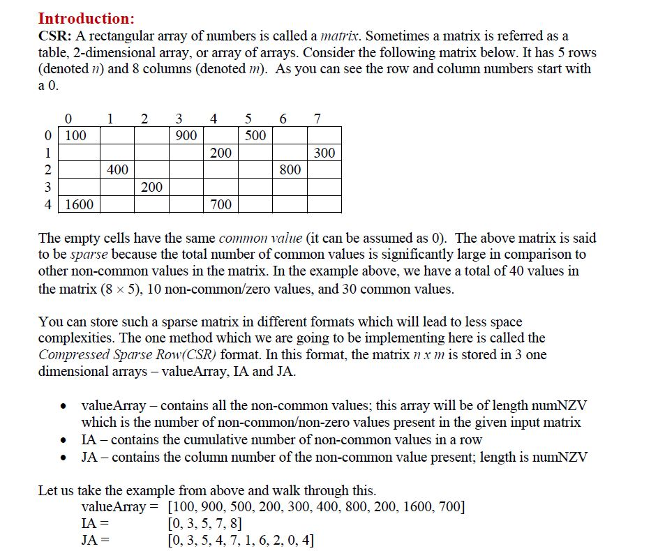 Introduction: CSR: A rectangular array of numbers is | Chegg.com
