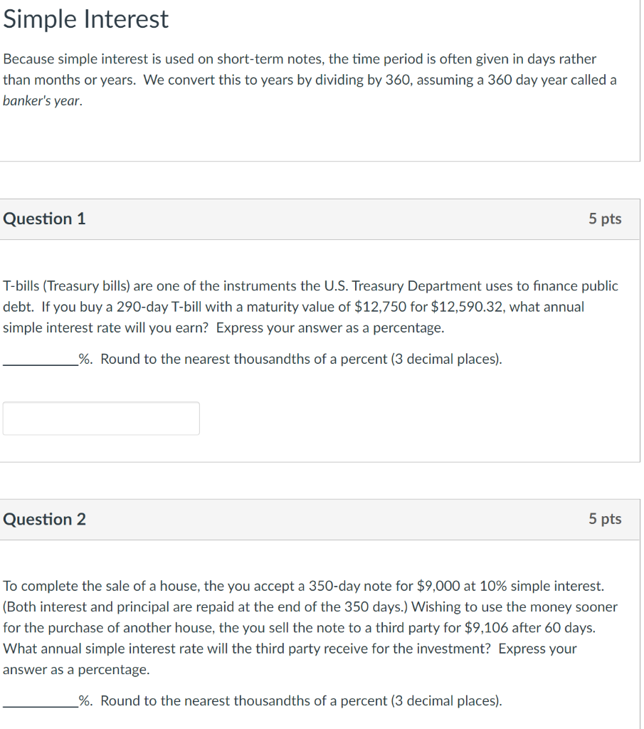 Solved Simple Interest Because simple interest is used on | Chegg.com