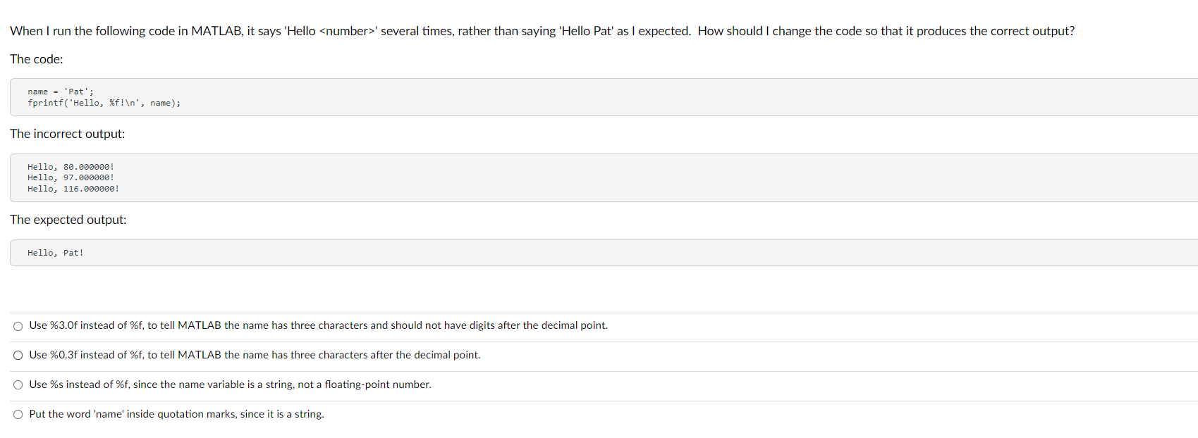 Solved When I run the following code in MATLAB, it says | Chegg.com