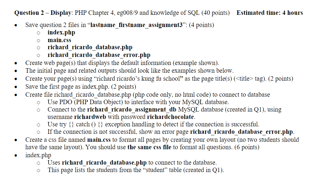 Question 2 - Display: PHP Chapter 4, eg008/9 and | Chegg.com