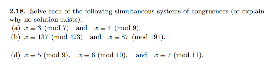 Solved 2.18. Solve each of the following simultaneous | Chegg.com