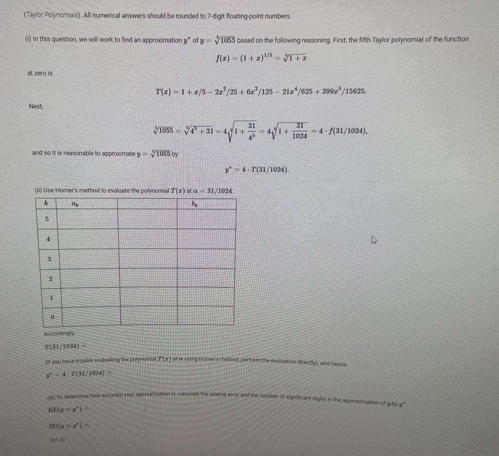 Solved (Taylor Polynomials). All numerical answers should be | Chegg.com