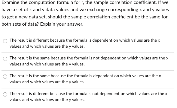 Solved Examine the computation formula for r, the sample | Chegg.com