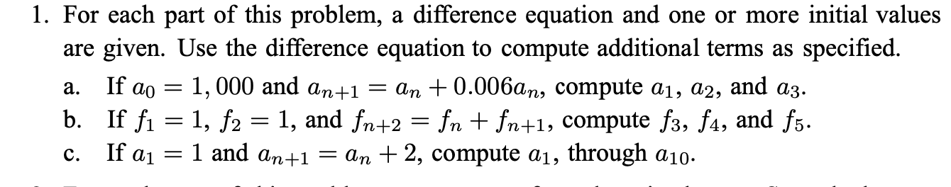 Solved 1. For each part of this problem, a difference | Chegg.com