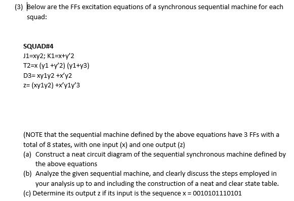Solved (3) Below are the FFs excitation equations of a | Chegg.com