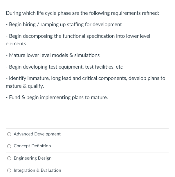 Solved During which life cycle phase are the following | Chegg.com