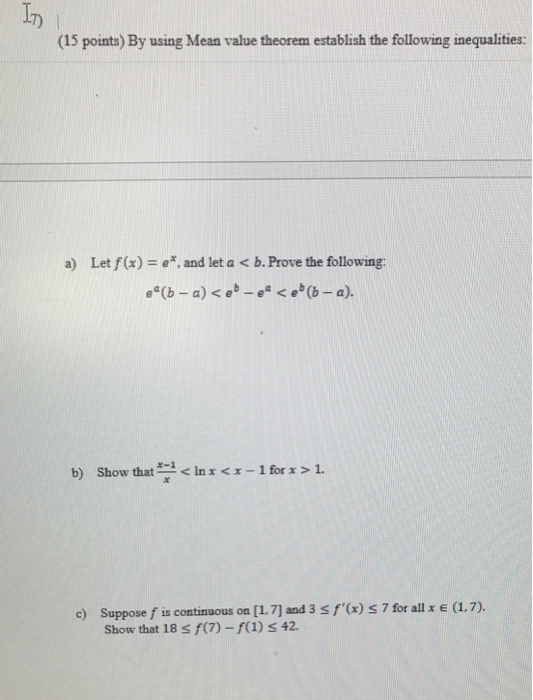 Solved By using Mean value theorem establish the following | Chegg.com