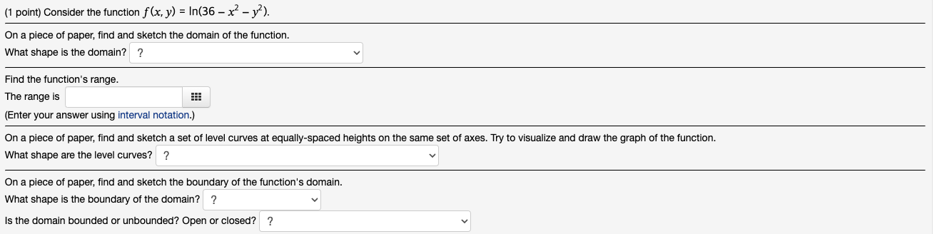 Solved (1 ﻿point) ﻿Consider the function | Chegg.com